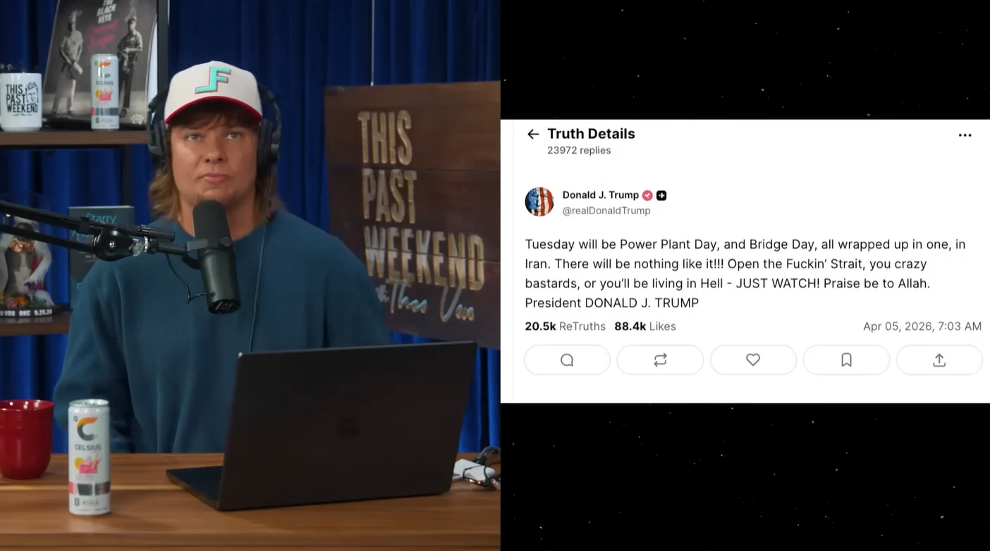 Theo Von on Trump's Easter post about Iran: "To write that, it's ...